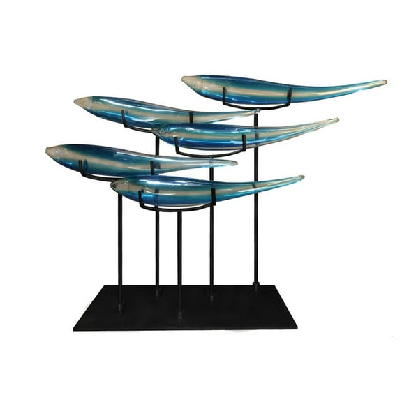 Dale Tiffany Blue Fish Sculpture, Hand Blown Art Glass, 10 Pieces, 19"H ...