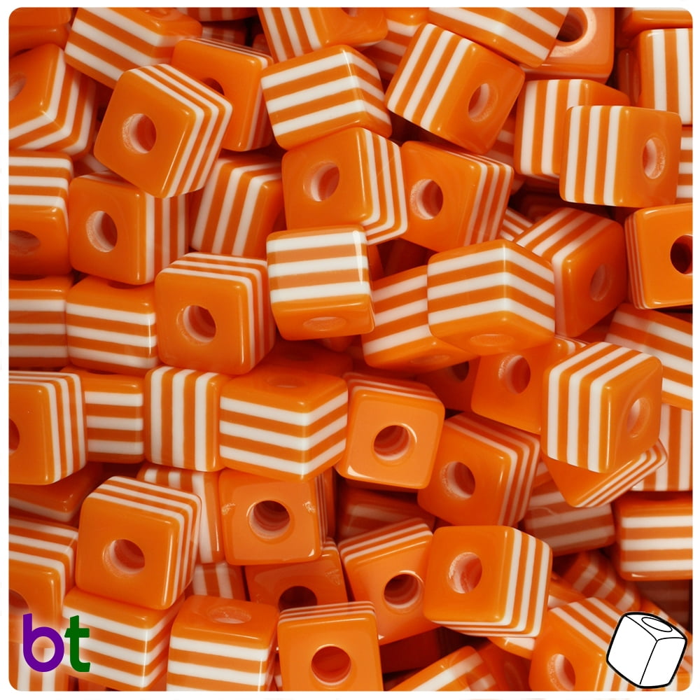 BeadTin Orange & White Striped 10mm Cube Plastic Resin Beads (100pcs ...