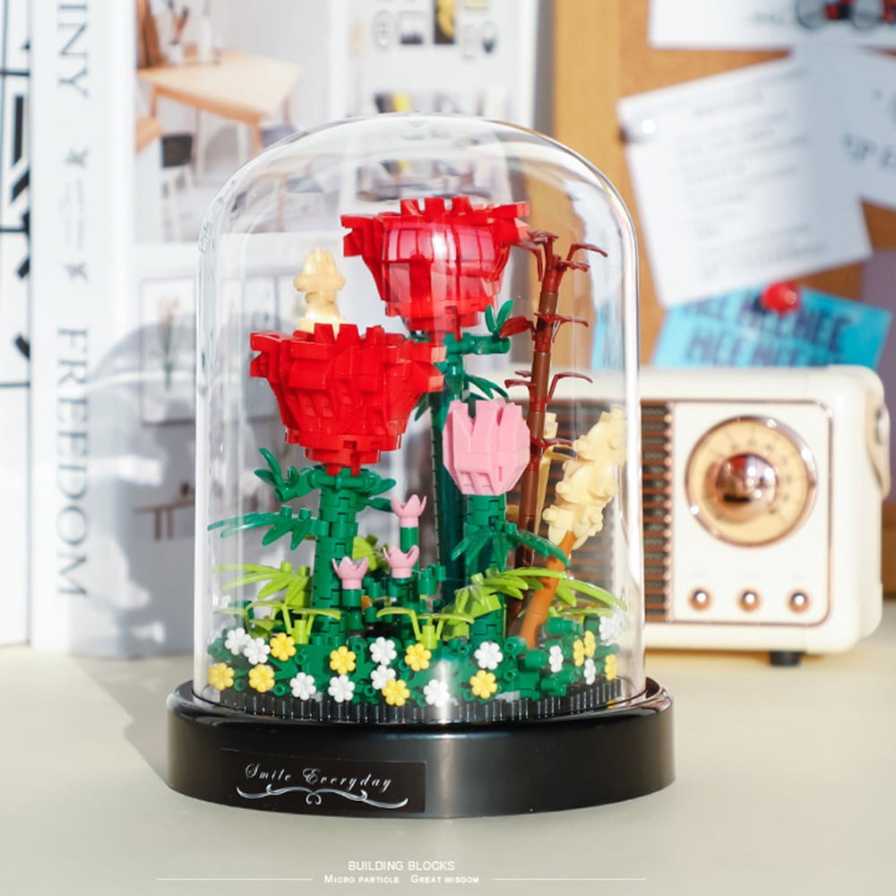 Flower Bouquet Building Blocks Set, Red Rose Blocks with Dust Cover ...