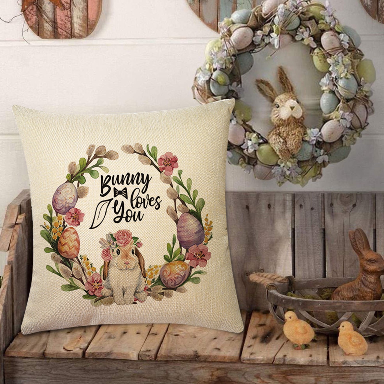 ouhuon cute bunny cushion cover for easter decoration pillow cover ...