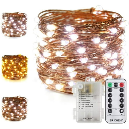 33Ft 100 LED String Lights, Battery Operated Copper Wire Color Changing ...