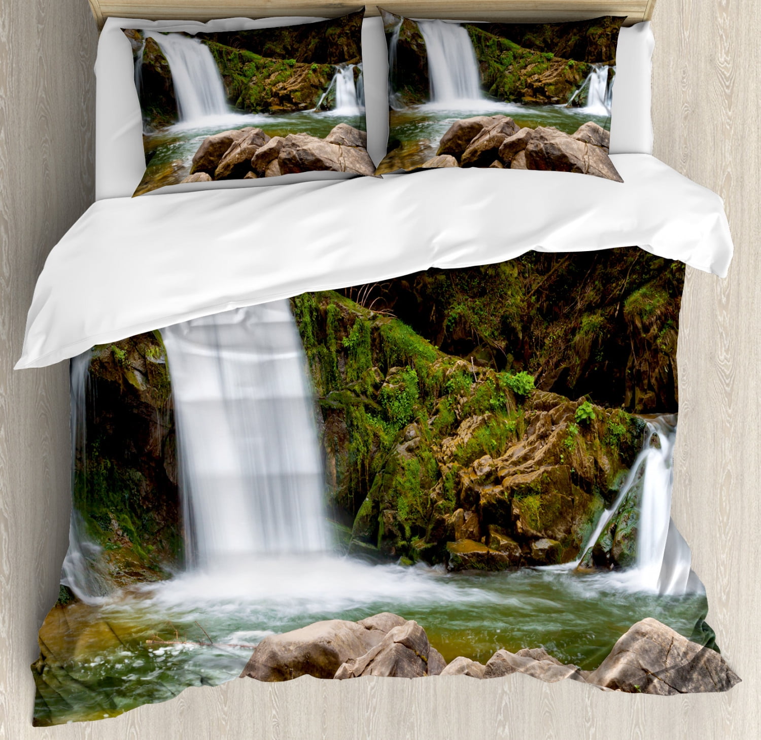 Waterfall Decor King Size Duvet Cover Set, Mother and Baby Waterfalls ...