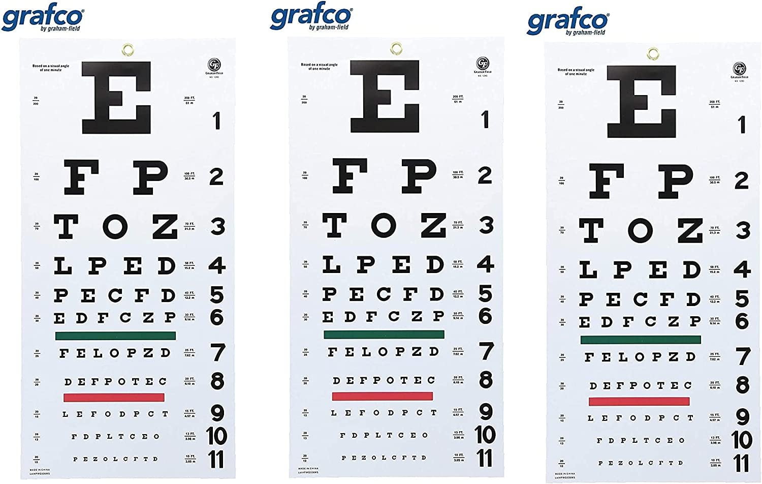 Graham-Field Grafco 1240 Snellen Hanging Eye Chart, 20' Distance, Non ...