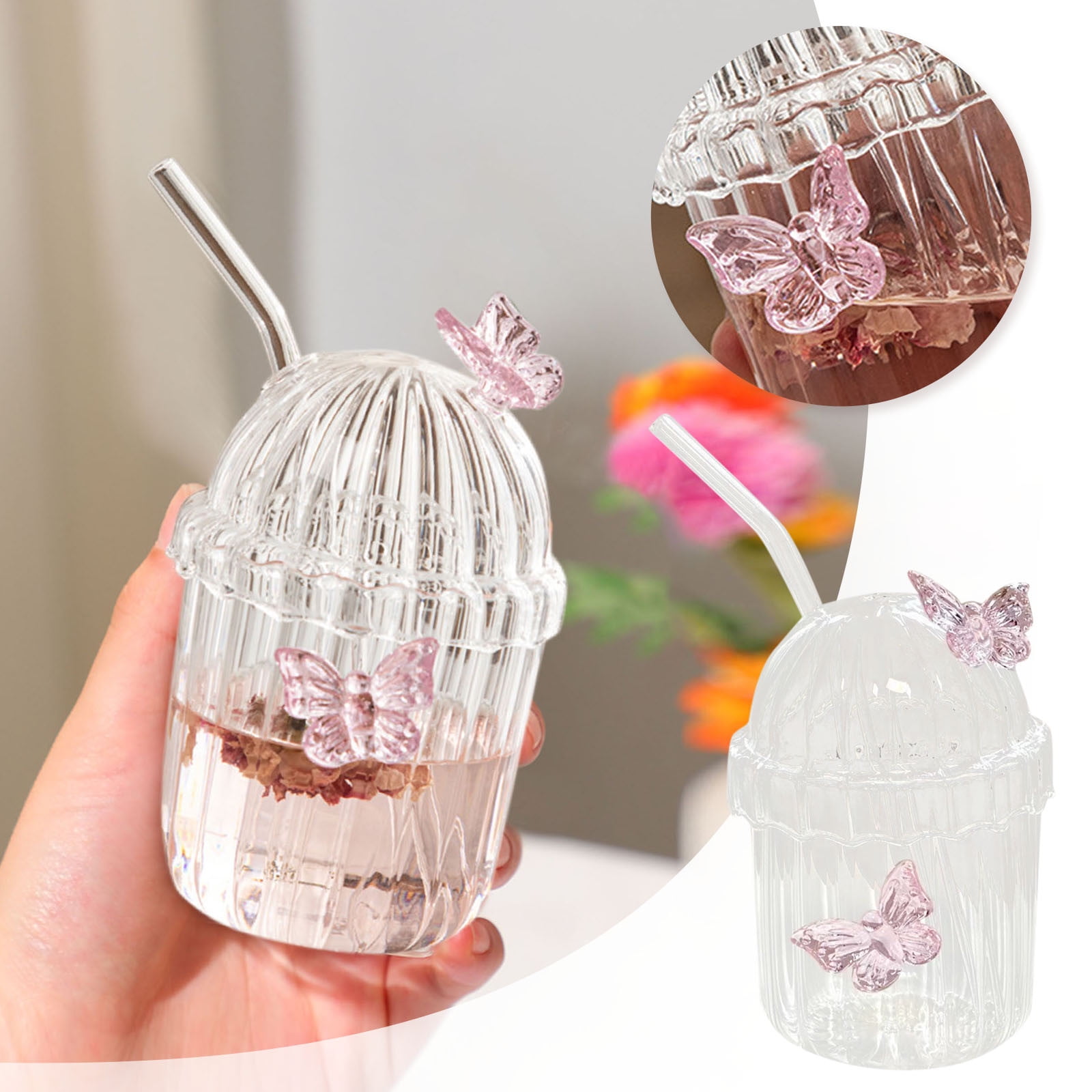 Click here for Hhsfeifuuu Stylish Glass Cup With Lid And Straw Fr... prices