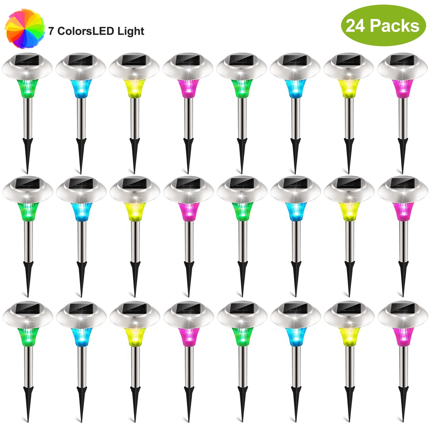 Solarek Solar Garden Lights, 24Pcs Color Changing LED Pathway Lights ...