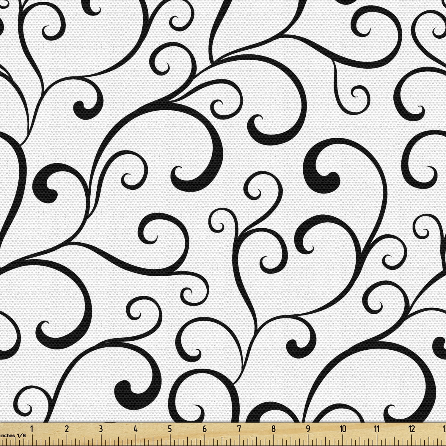 White Upholstery Fabric by the Yard, Abstract Repeating Curlicue ...