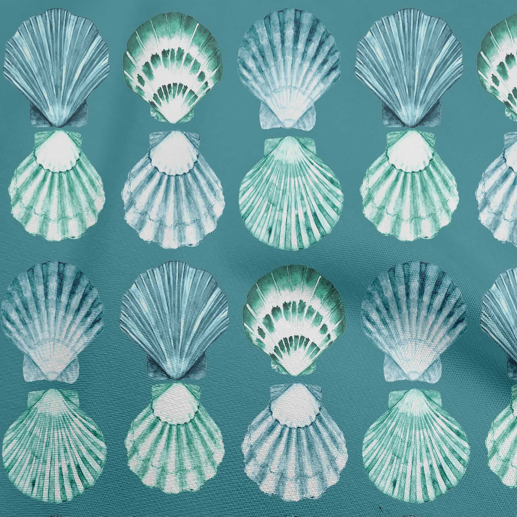 oneOone Cotton Poplin Teal Green Fabric Sea Shells Ocean Dress Material ...