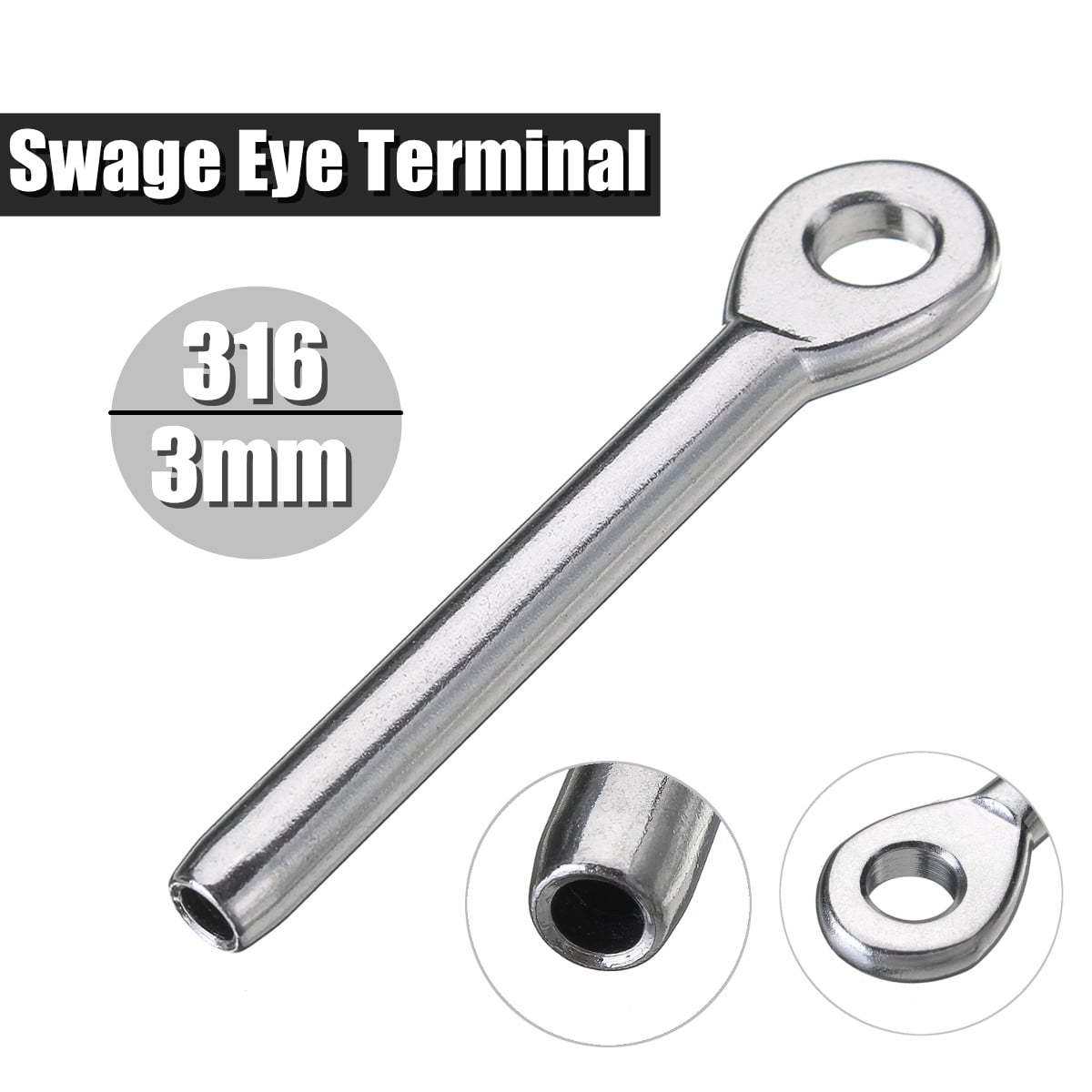 3mm Stainless Steel Swage Eye Terminal Steel Wire Rope Eyelet End FREE ...