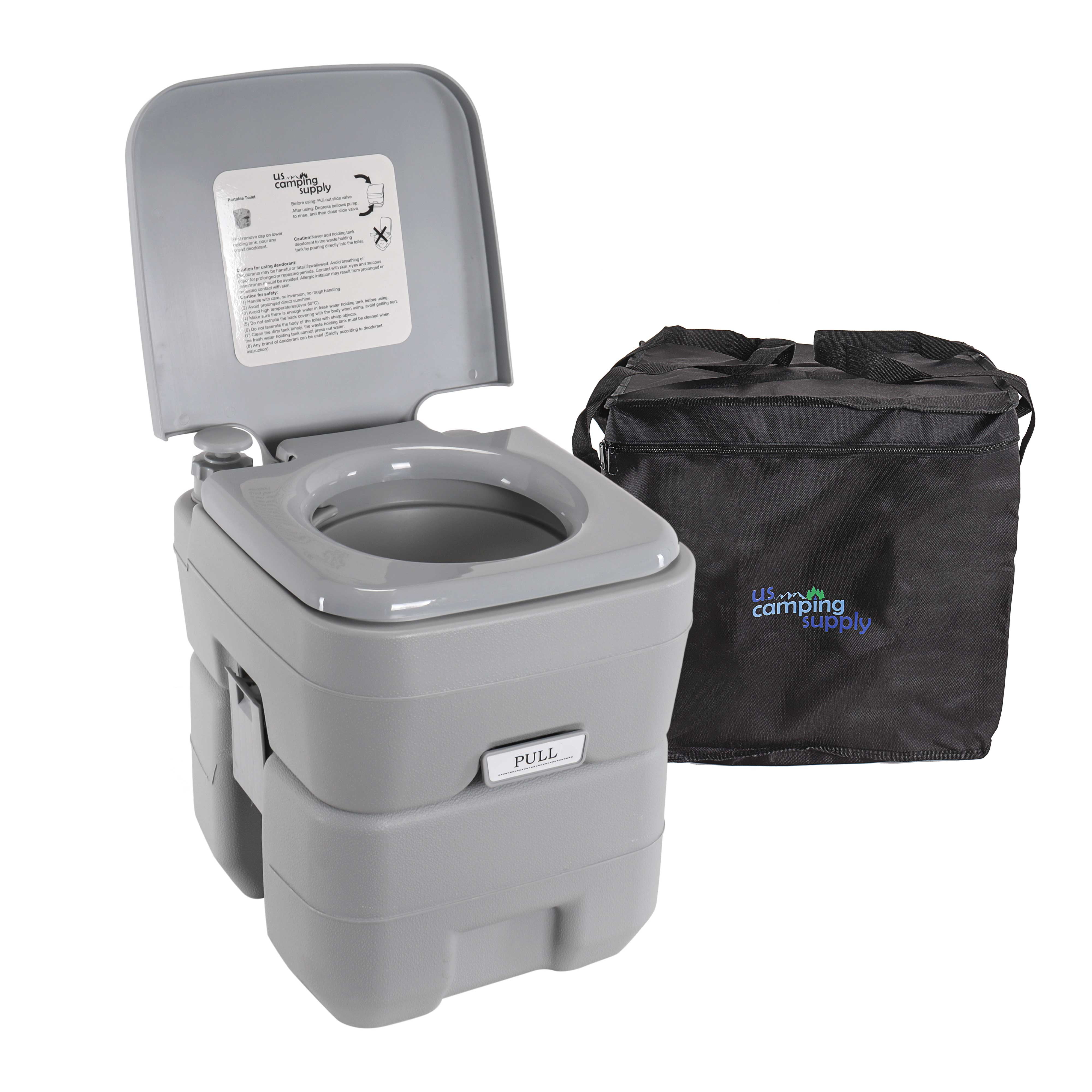 U.S. Camping Supply Portable Toilet with Carry Bag, 5.3 Gallon Waste ...