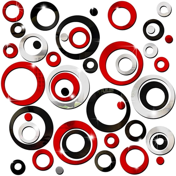72 Pieces Wall Stickers Decor Acrylic Circle Mirror Removable Black and ...