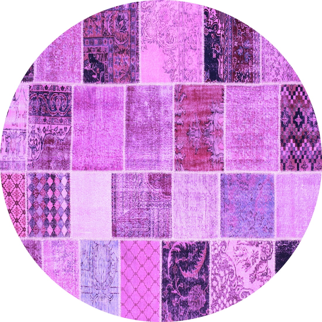 Ahgly Company Indoor Round Patchwork Purple Transitional Area Rugs, 6 ...
