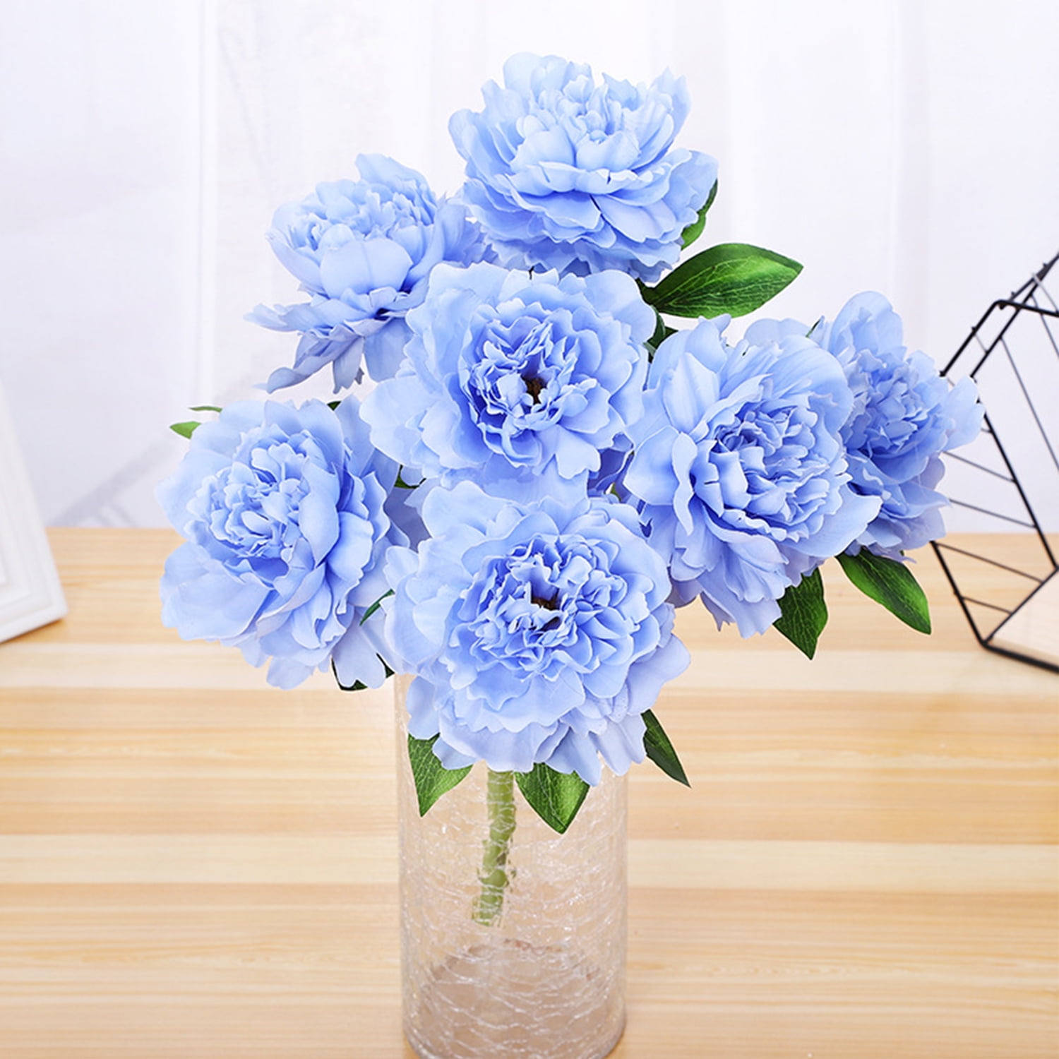 Flores Artificiales YSP-011: 7 Cabezas de Peonía Azul, Duraderas y ...