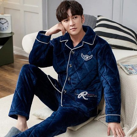 Flannel Men‘s Winter Pajamas Thick 3-layer Cotton Warm Pajama Sets ...