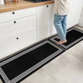 Black 2 Pieces Non-Slip Kitchen Mat Set, Greek Chinese Style Soft Door ...