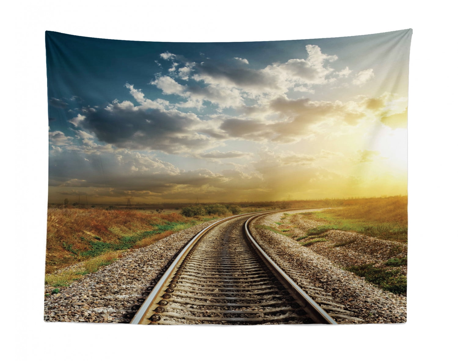 Train Track Tapestry, Vintage Rural Inspired Railroad and Trees ...