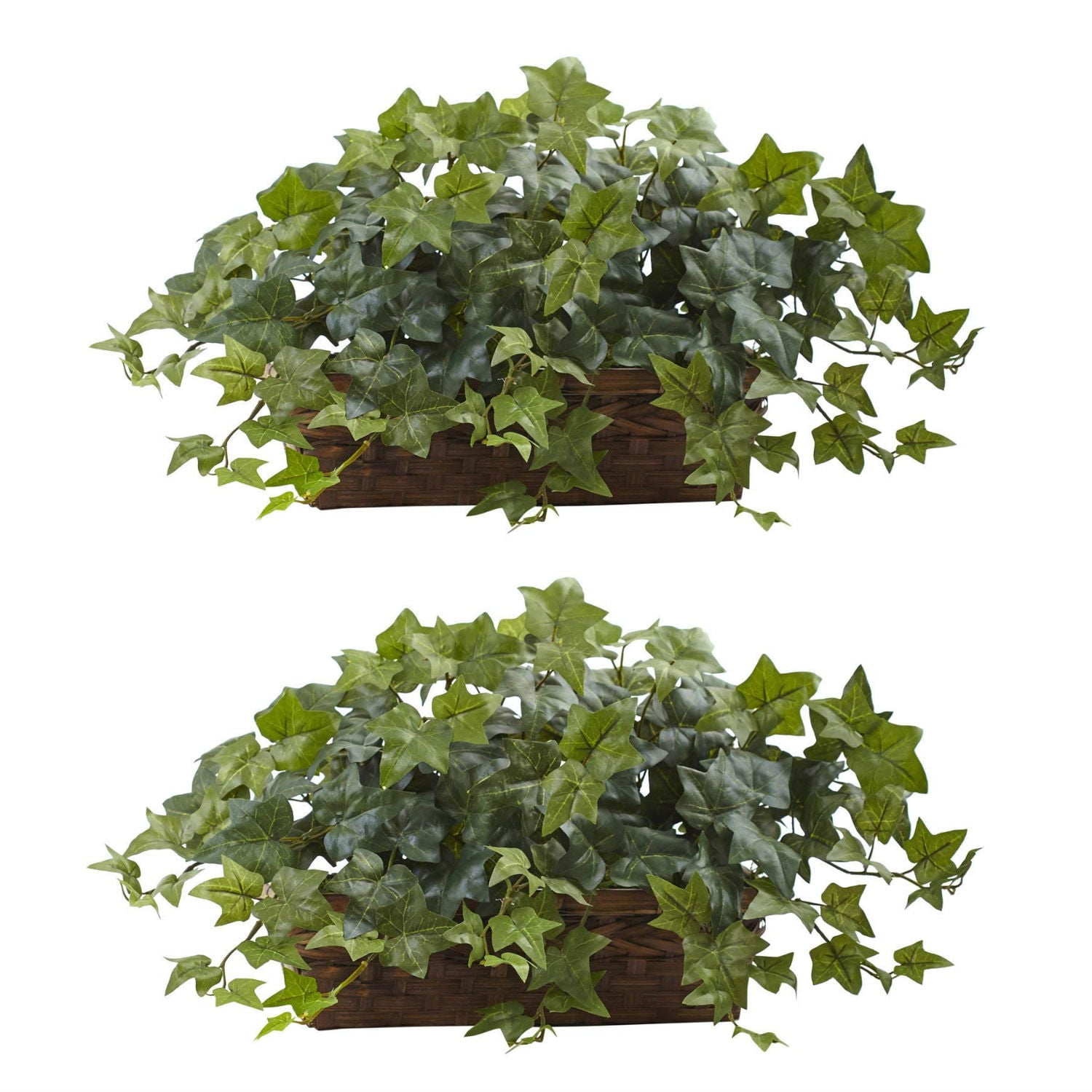 Nearly Natural Green Puff Ivy with Ledge Basket - Pack of 2 - Walmart.com