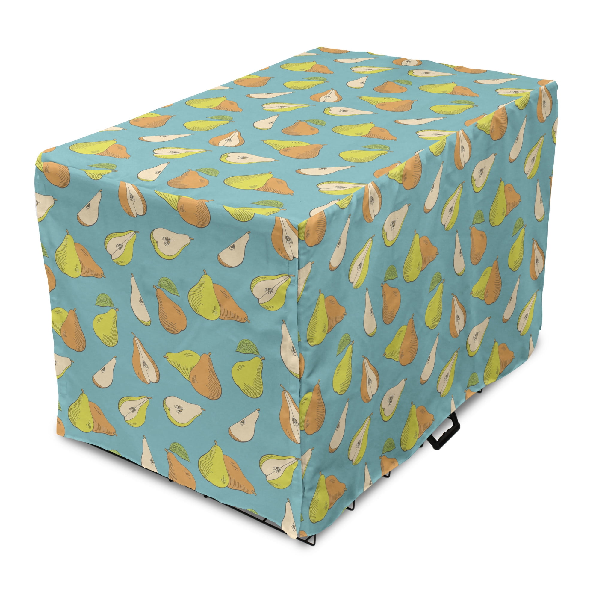 Pear Dog Crate Cover, Colorful Sketchy Drawn Whole Fruit and Slices ...