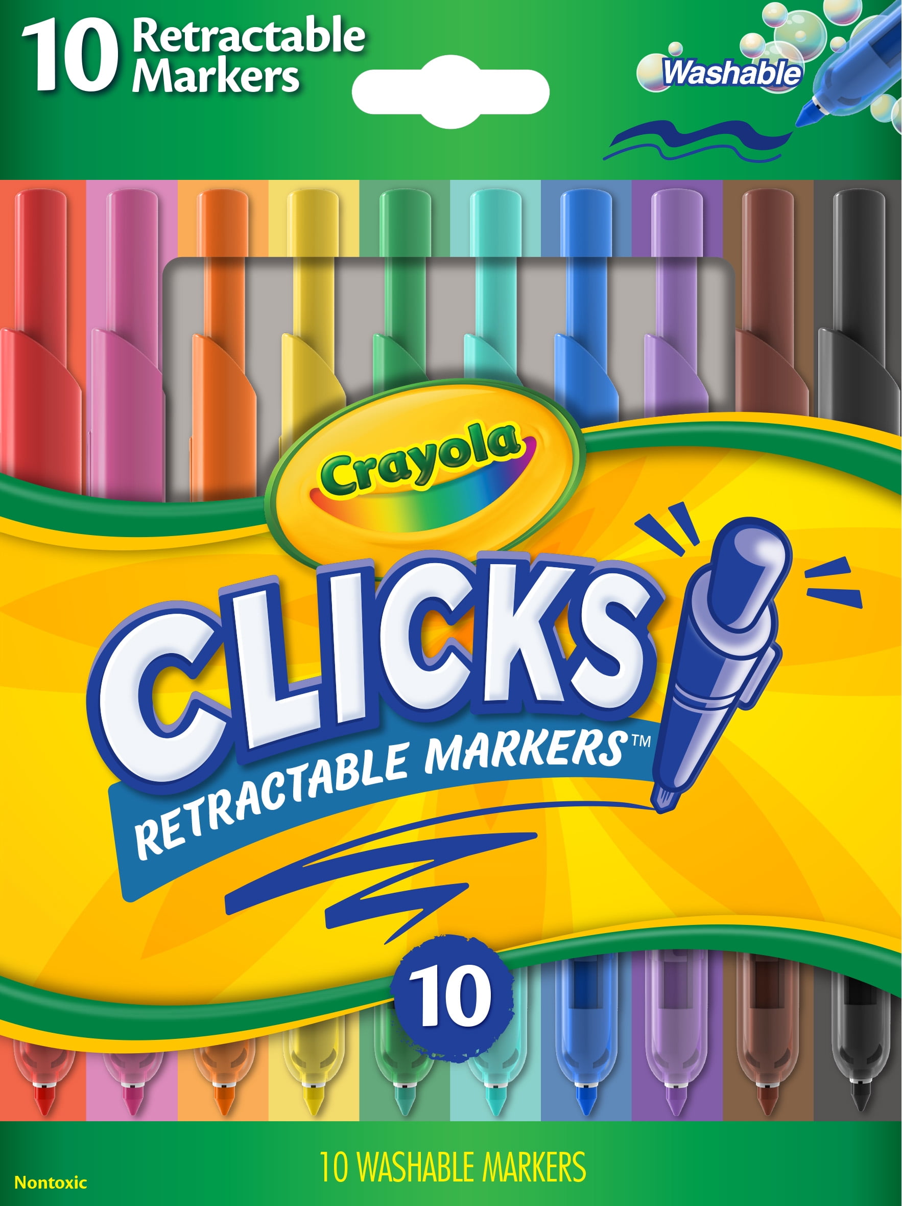 Crayola 10 Count Clickable Art Markers, Assorted Colors, Beginner Child ...