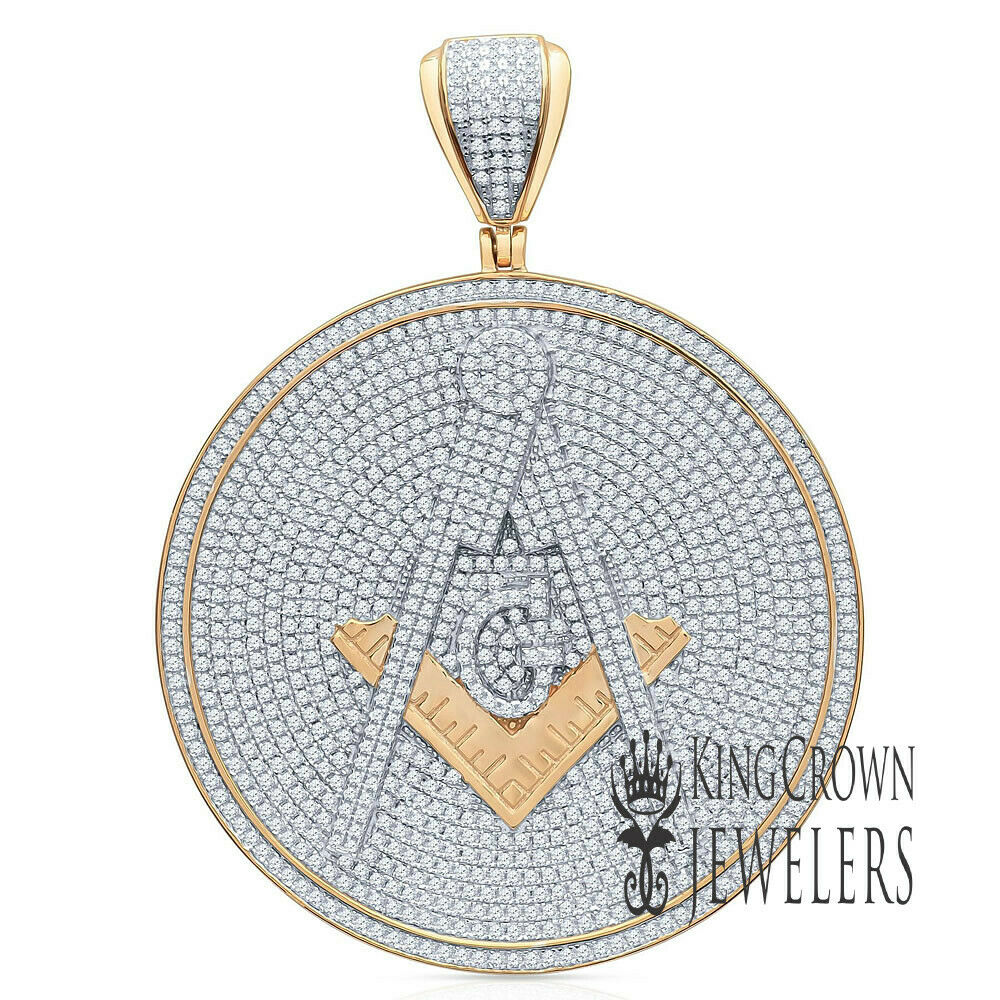 2.75'' Yellow Gold Sterling Silver Freemason Masonic Pendant Charm with ...