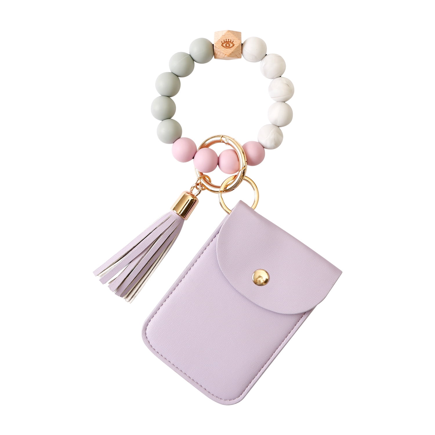 Ouber Keychain Bracelet Wristlet with Card Wallet, Silicone Beaded Key ...