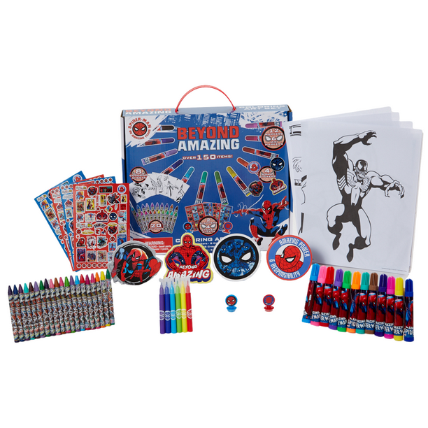 Marvel Spiderman Boys Art Kit Stickers Markers and Crayons 150 Piece ...