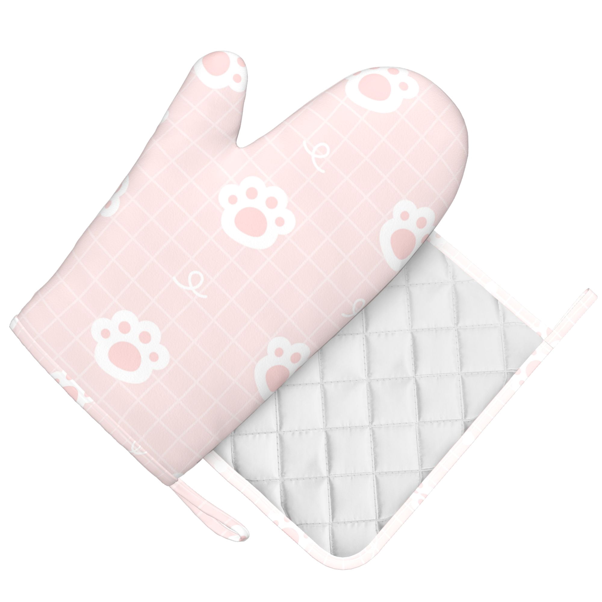 DouZhe Oven Mitts and Pot Holders Sets, Cute Cat Pink Paws Footprint ...