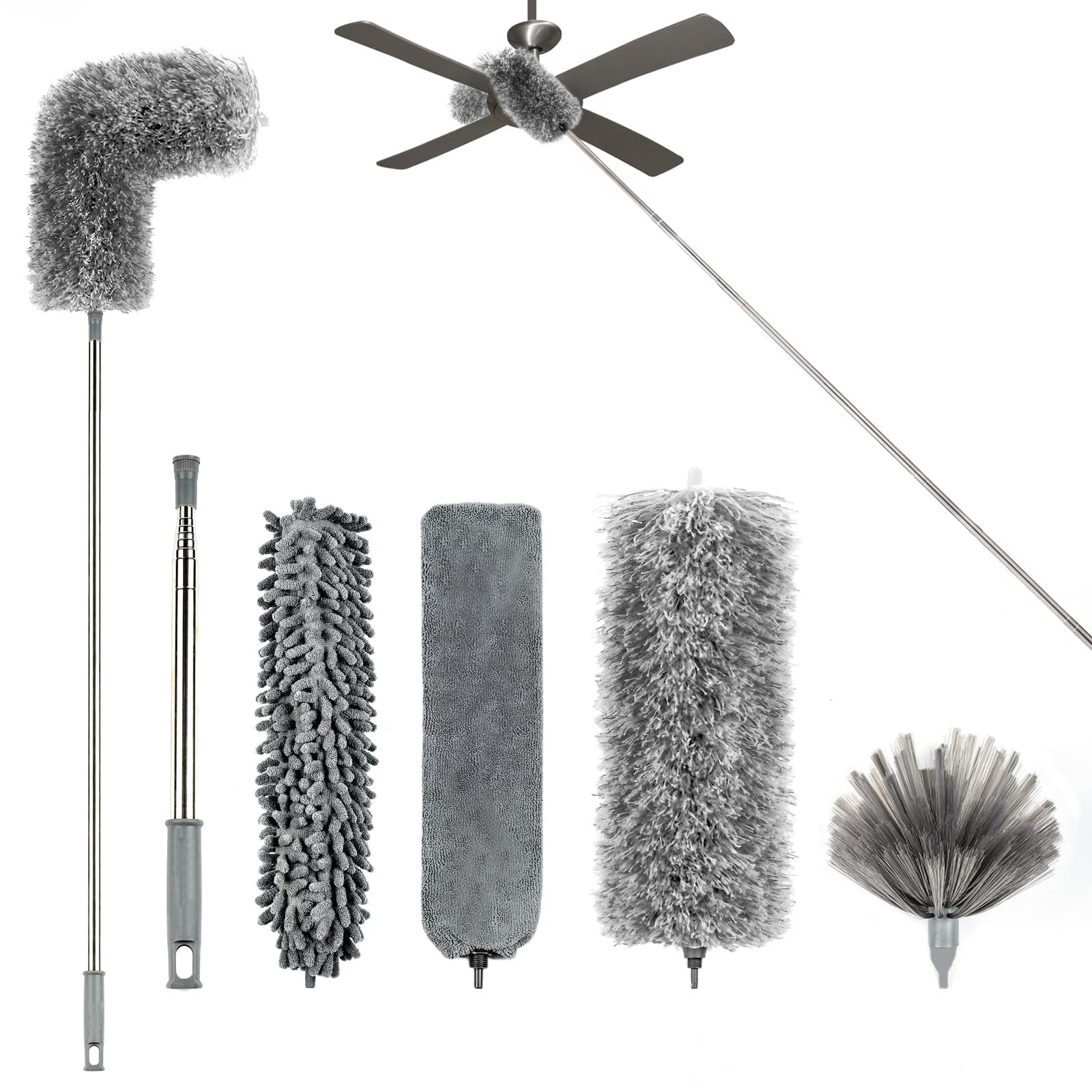 Microfiber Duster with Extension Pole, KOPEAK 4 in 1 Extendable Duster ...