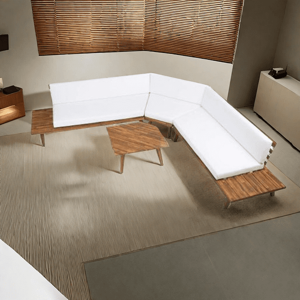 Outdoor V-Shaped Acacia Wood Sectional Sofa Set with Water Resistant ...