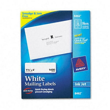 Avery 8462 Ink Jet Mailing Labels 1-1/3 x 4 White 1 400/Box | Walmart ...