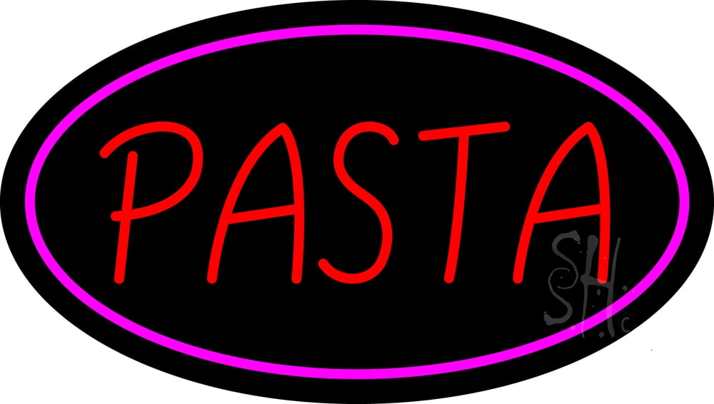 Red Pasta Oval Pink Border LED Neon Sign 13 x 24 - inches, Clear Edge ...