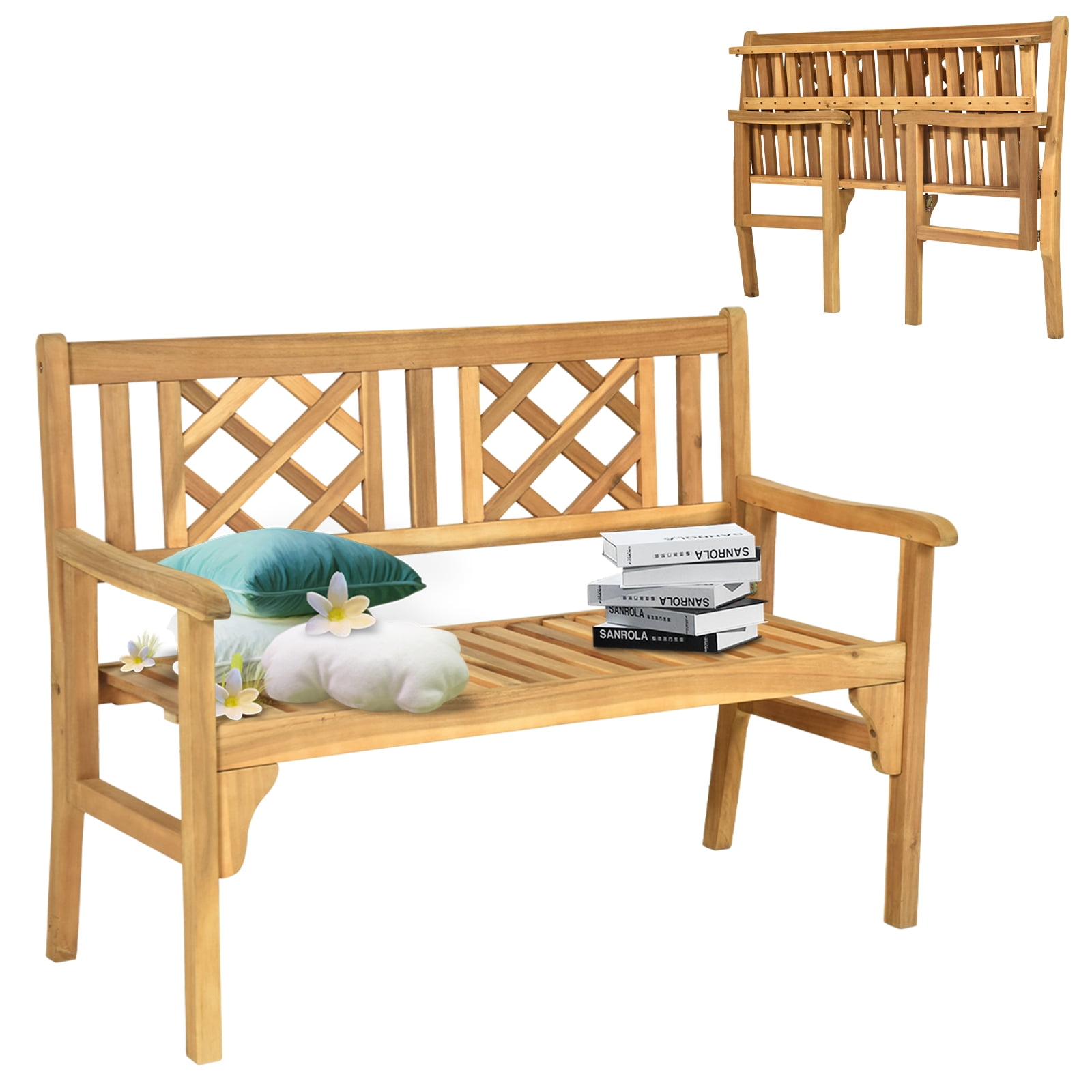 Patiojoy Patio Garden Wooden Bench Folding Outdoor Park Folding ...