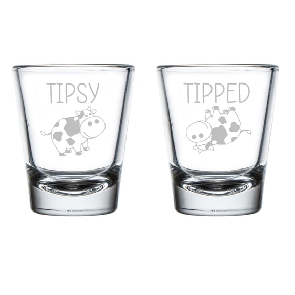 Set of 2 Shot Glasses 1.75oz Shot Glass Tipsy Tipped Cow Funny Gift ...