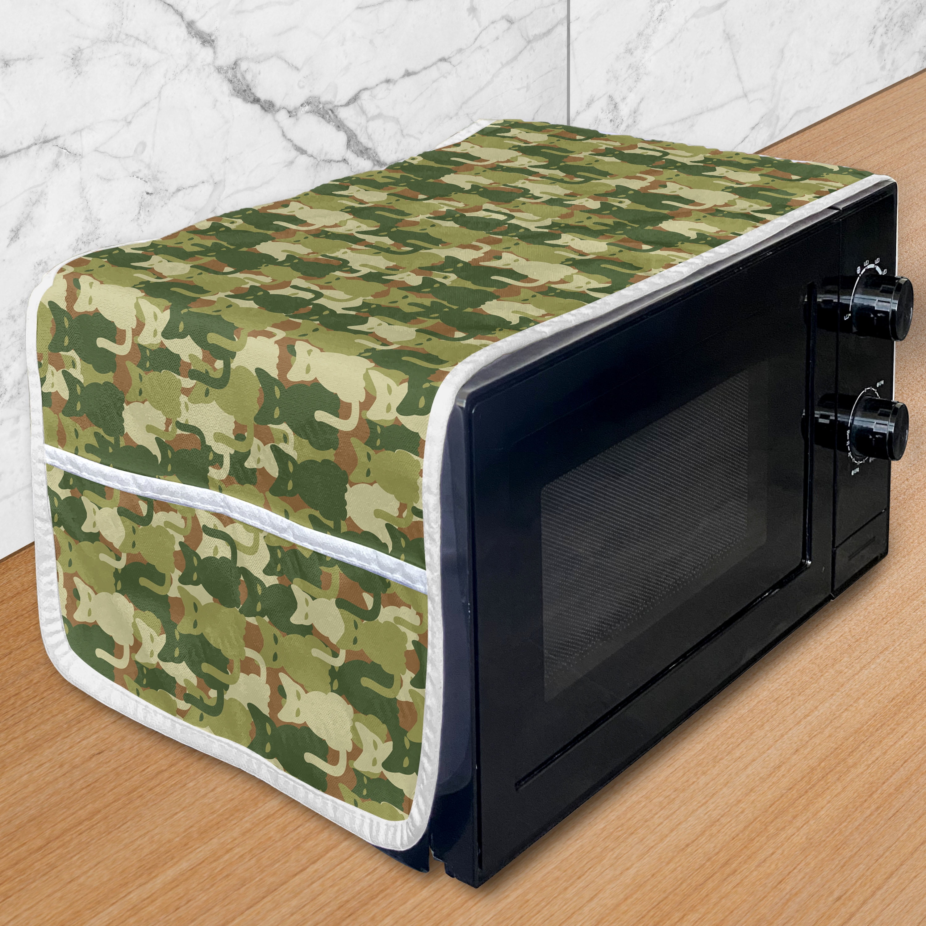 Camo Microwave Oven Cover, Kitten Silhouette Protective Cat Theme in ...