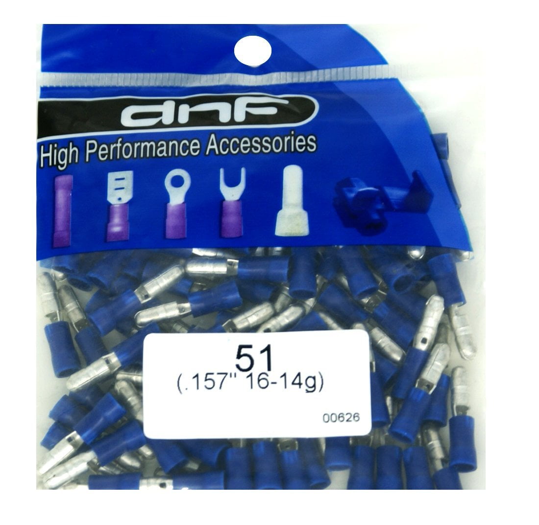DNF 100 Pack Copper 16-14 Gauge Blue Vinyl Male Bullet Connectors .157 ...