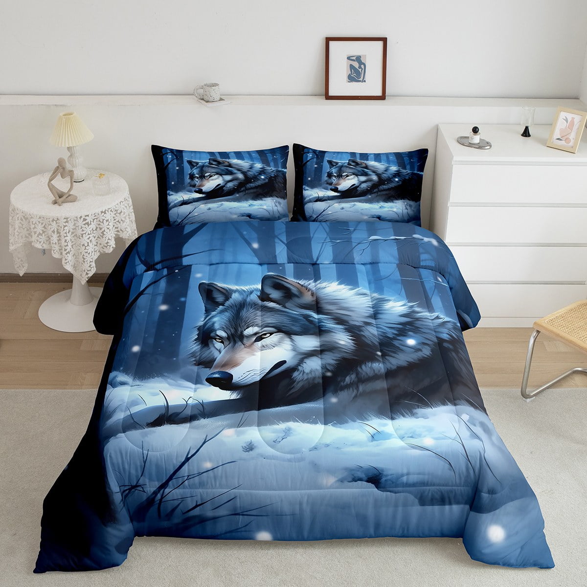 YST Wolf Comforter Set Twin Size, Snow Wolf Bedding Set,2 Pieces Chic ...