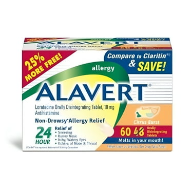 Alavert 24-Hr Allergy Relief, 60-Count Loratadine Orally Disintegrating ...