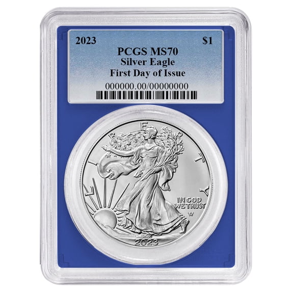 2023 $1 1-oz American Silver Eagle PCGS MS70 FDOI Blue Label Blue Frame ...