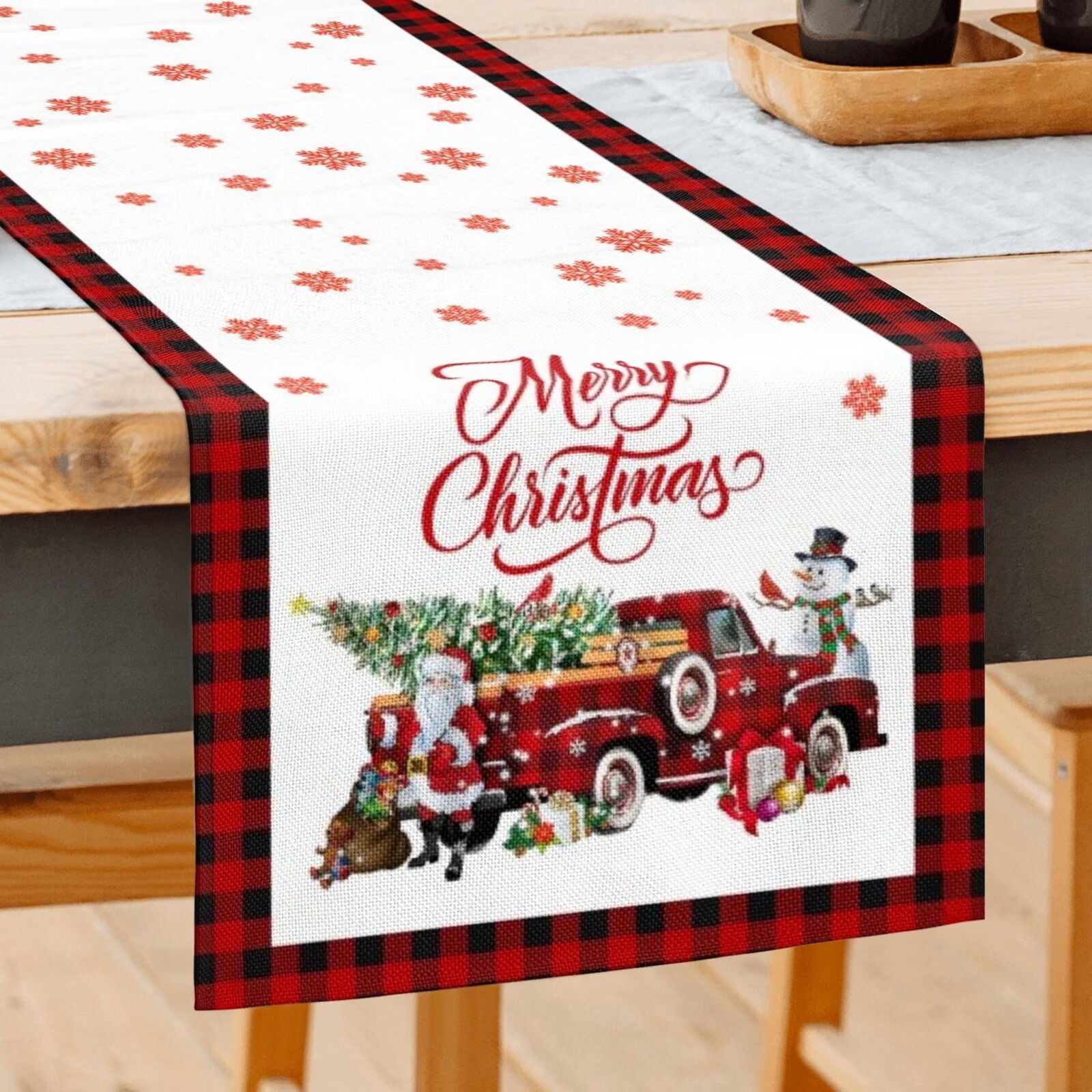 Merry Christmas Table Runner, Santa Claus Tree Winter Holiday Xmas ...