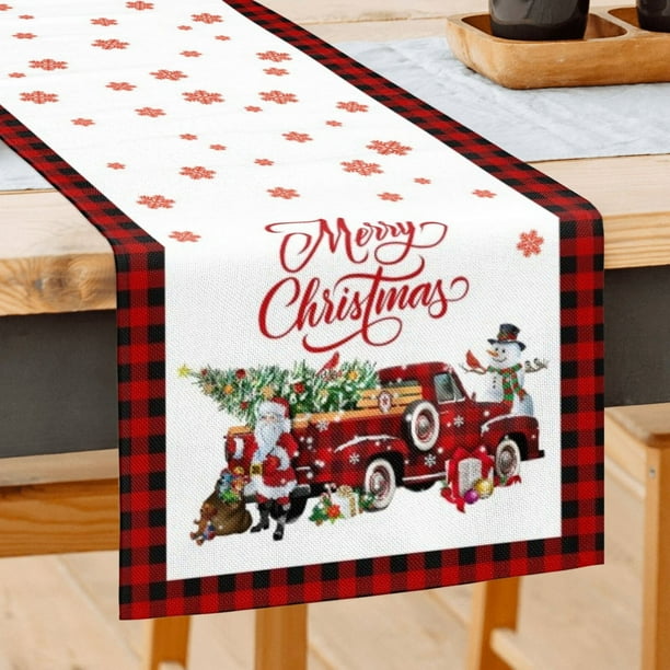 Merry Christmas Table Runner, Santa Claus Tree Winter Holiday Xmas ...
