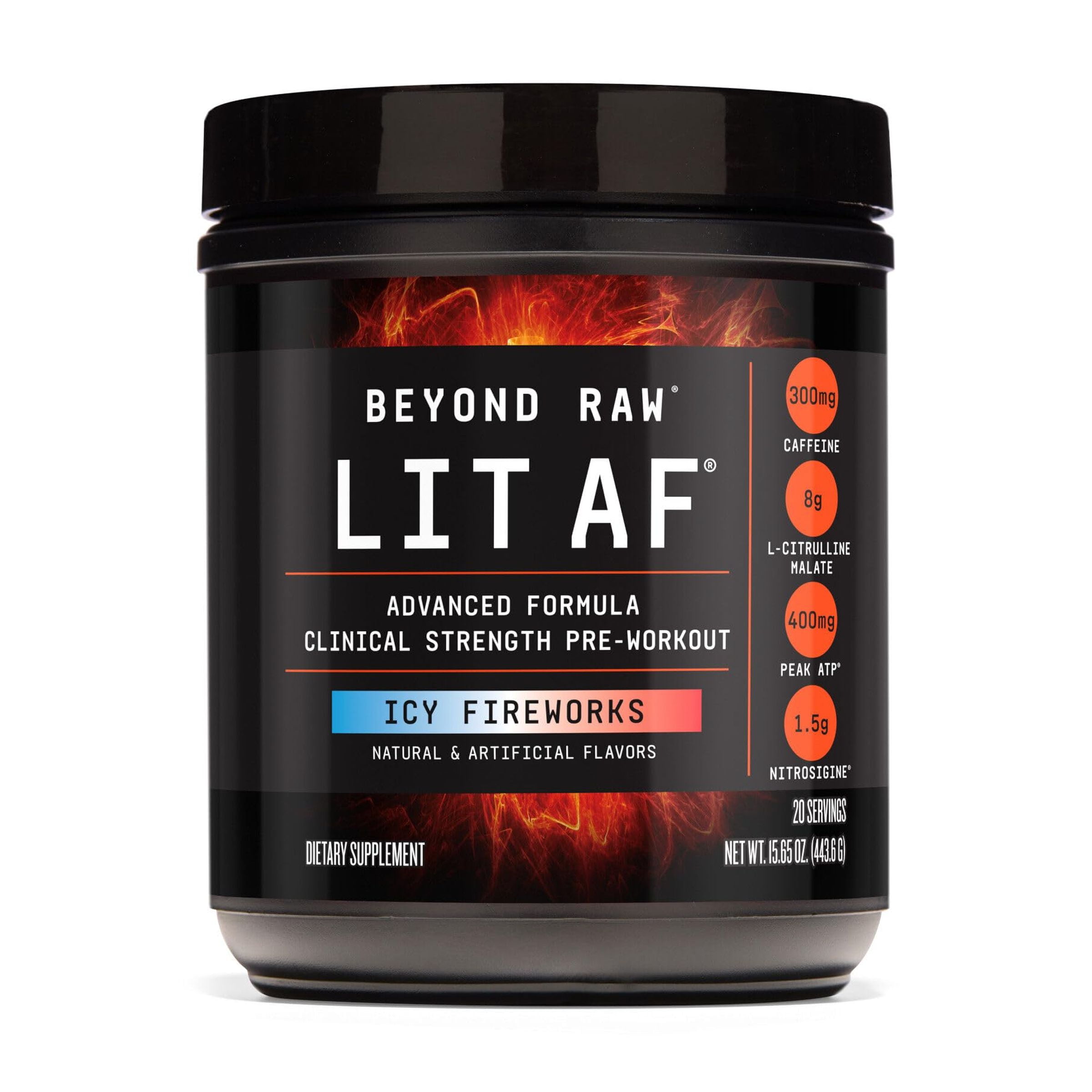 Suplemento para antes del entrenamiento BEYOND RAW LIT AF Icy Fireworks ...