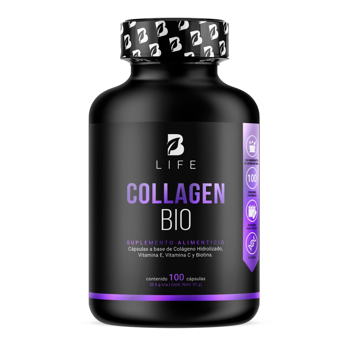 Biotina De 100 Cápsulas Ingredientes Naturales Colágeno Vitamina E Y