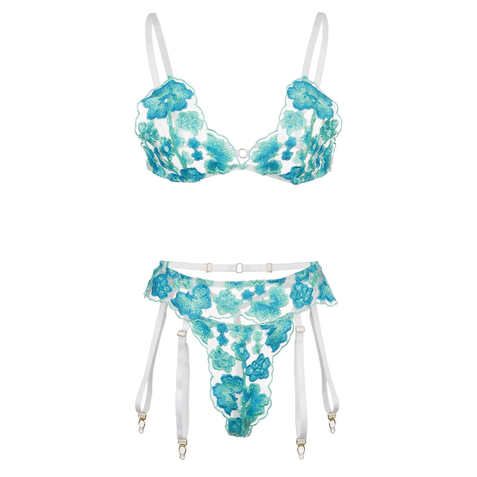 Bra Floral Women's Without Lingerie Panties Steel Embroidery Ring 3PC ...