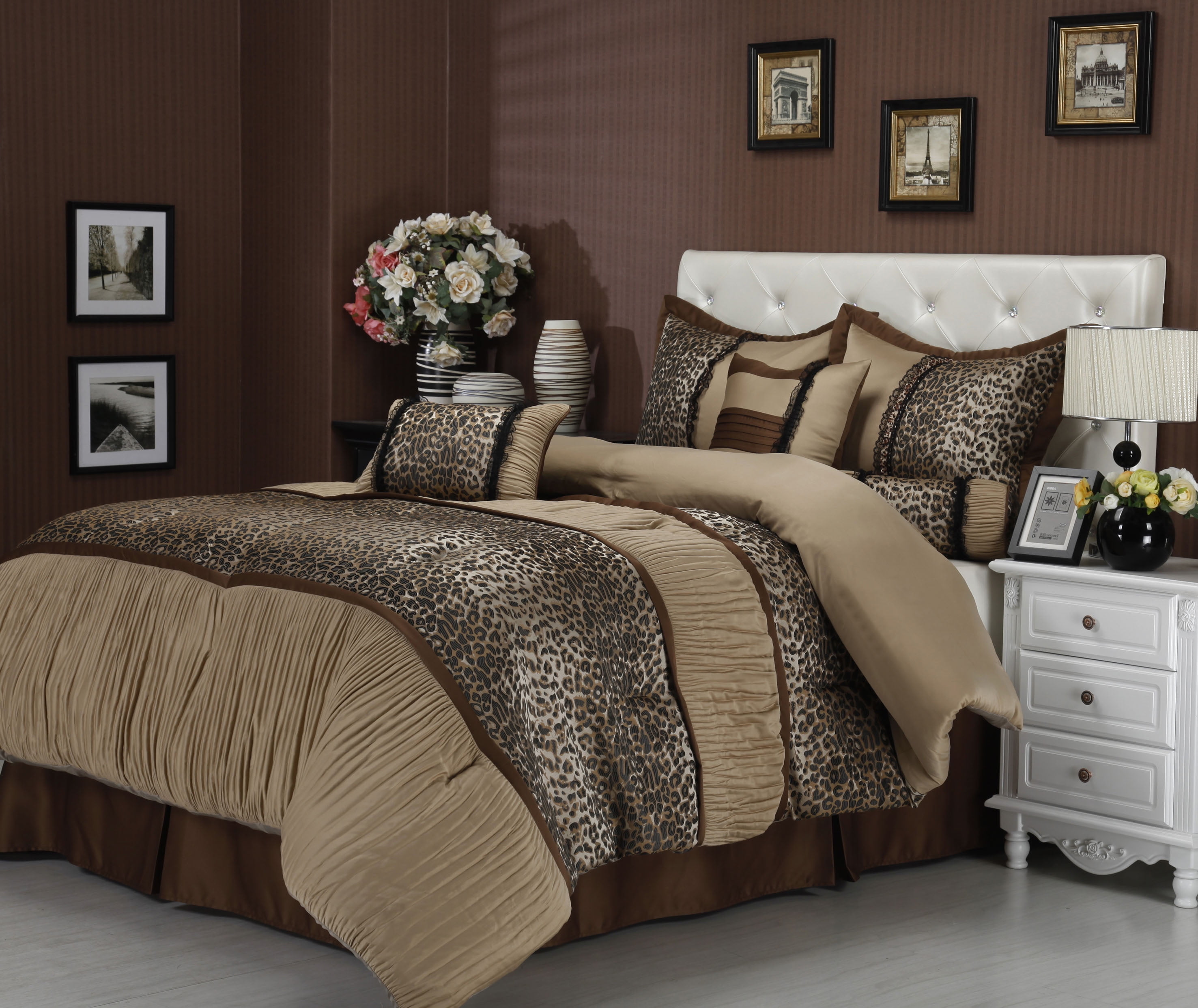 Nanshing Sadie 7 Piece Animal Print Bedding Comforter Set, Brown/Taupe ...