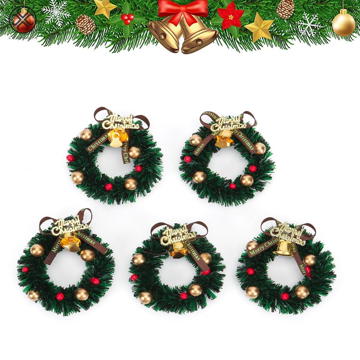 Luxtrada 10/5 Pcs 2.4inch Mini Christmas Wreaths Dollhouse Miniature ...