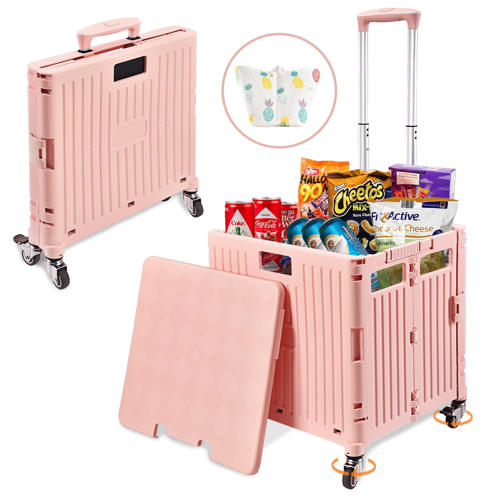 Foldable Utility Cart, Portable Rolling Crate, 360° Rotate Wheel ...