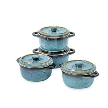Kook Mini Cocotte Casserole Dishes with Lids, 12 oz, Set of 4, Aqua ...