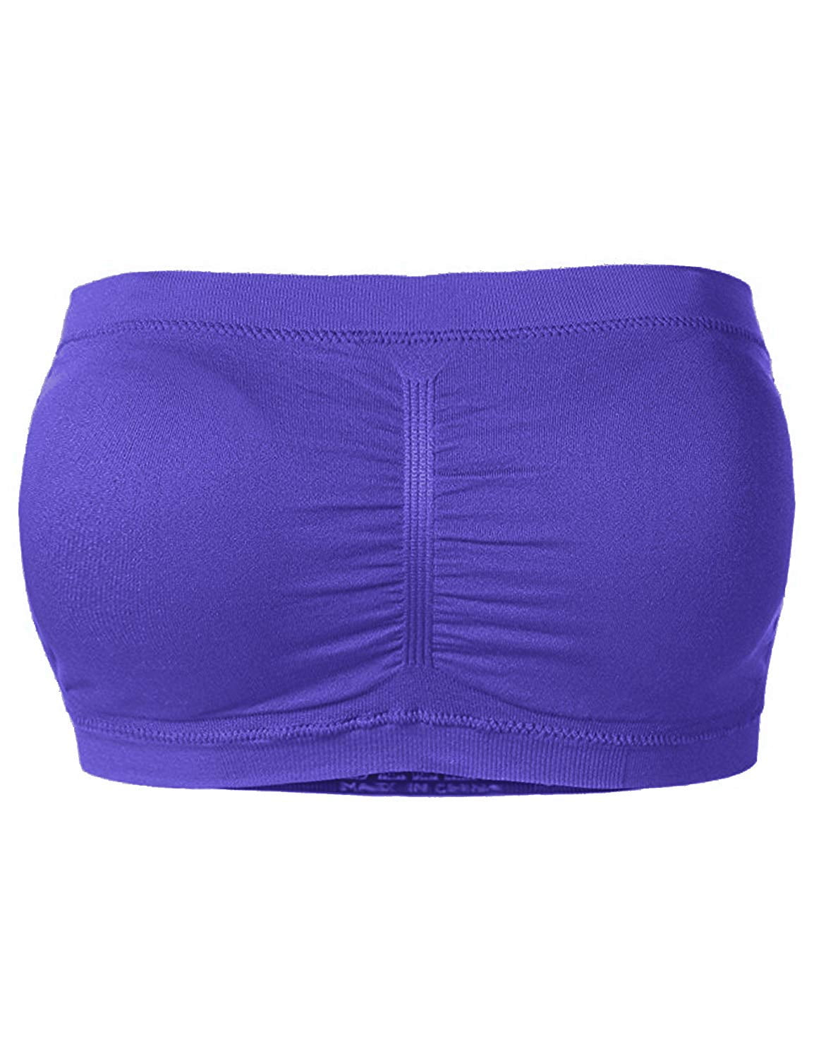 Ladies Basic 7" Seamless Padded Tube Top Sports & Fitness Bra Bandeau ...