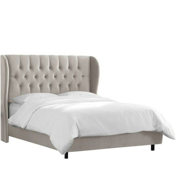 Skyline Tufted Wingback Bed in Velvet Light Grey-Full - Walmart.com