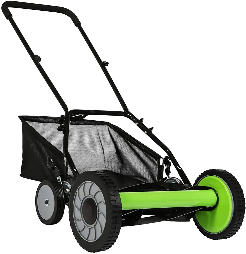 16-Inch Manual Reel Mower Adjustable 5-Blade Push Lawn Mower w/ Catcher ...