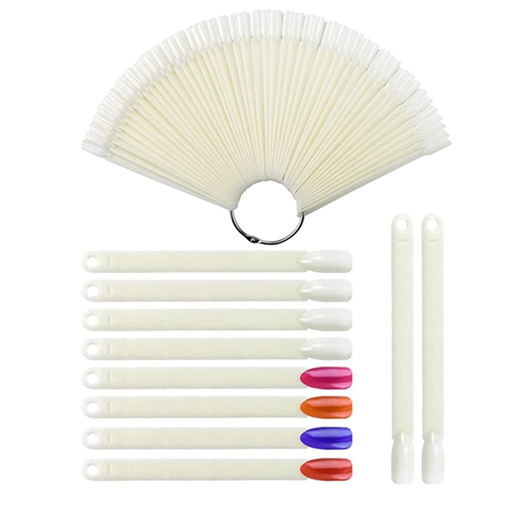 50 Pcs Nail Swatch Sticks with Ring,Clear Fan-shaped Nail Art Practice ...